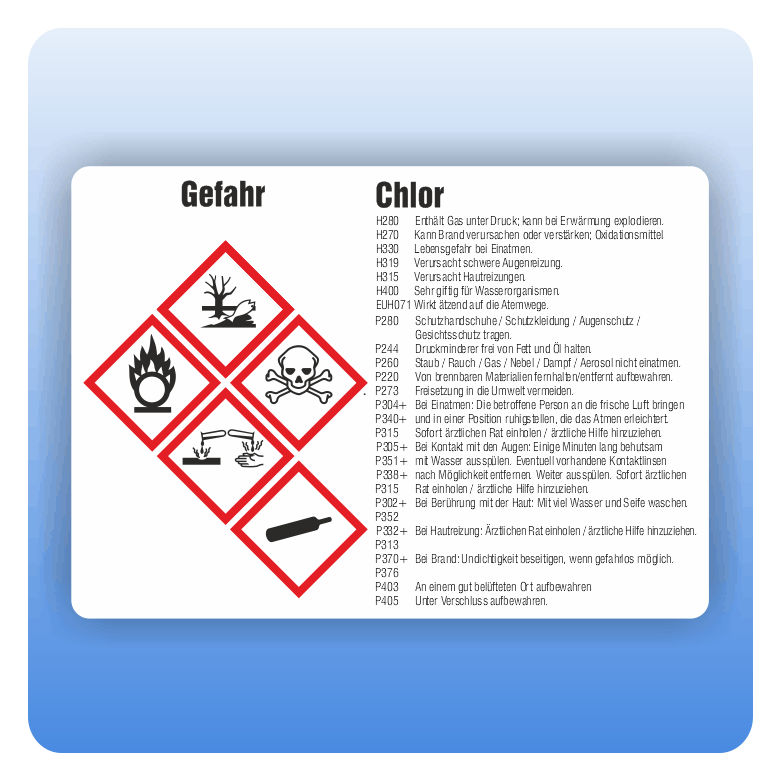 Gefahrstoffaufkleber Chlor für Behälter ab 500 Liter ...