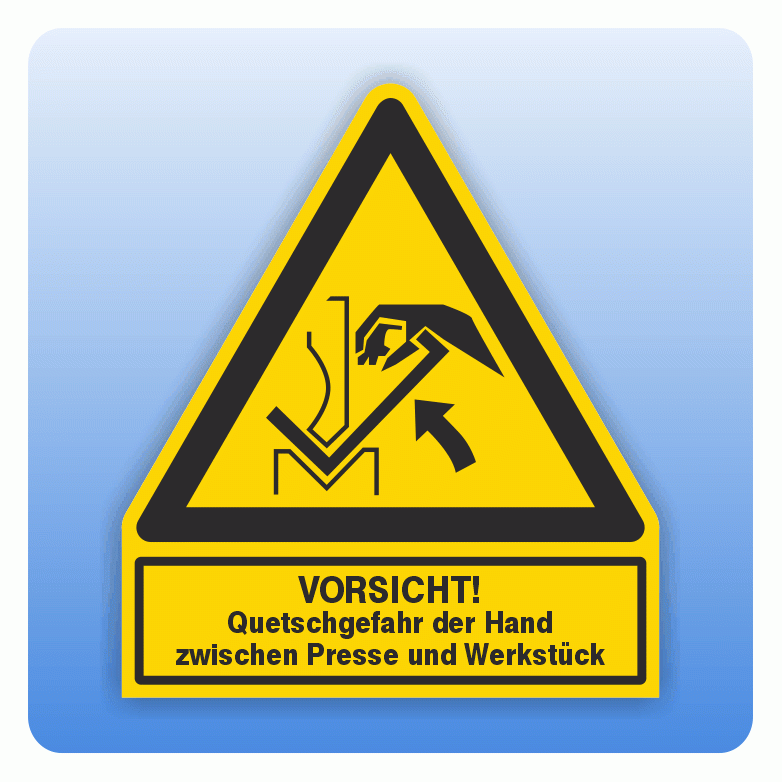 Kombi Warnsymbol Vorsicht Quetschgefahr der Hand zwischen Presse und ...